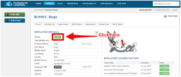Archiving an employee – Professional Hospitality Support